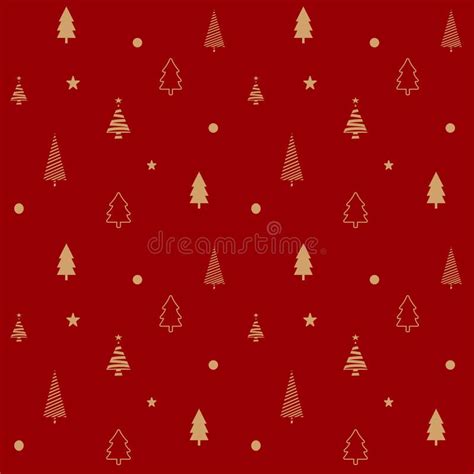 Seamless Pattern Of Christmas Tree Minimal Style In Red Background Stock Illustration