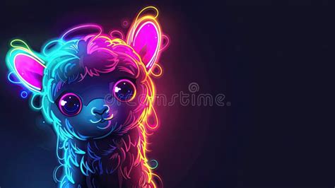 A Neon Lit Llama With A Whimsical Colorful Aura Against A Dark Background Stock Image Image