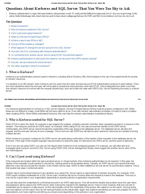 Questions About Kerberos And Sql Server That You Were Too Shy To Ask Simple Talk Pdf