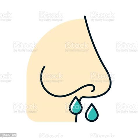 드립 코 색상 아이콘입니다 감기 그립 증상 독감 감염 인플루엔자 바이러스 콧마 콧마 비강 질환 질병과 질병 의료 알레르기 재채기 격리 벡터 일러스트레이션 감기와 독감에 대한