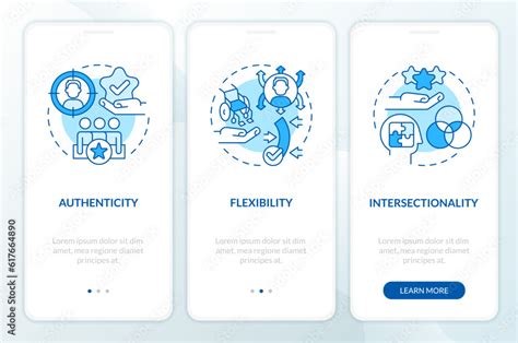 Inclusion Concepts Blue Onboarding Mobile App Screen Person Identity Walkthrough 3 Steps