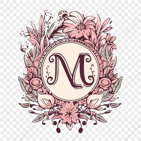 모노그램 클립 아트 편지 M 만화의 꽃 빈티지 프레임 디자인 벡터무늬폰트 Png 일러스트 무료 다운로드 Lovepik