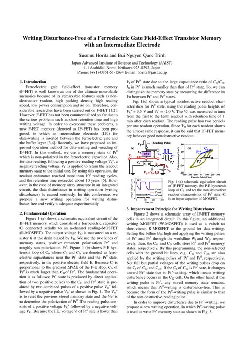 Pdf Writing Disturbance Free Of A Ferroelectric Gate Field Effect Transistor Memory With An
