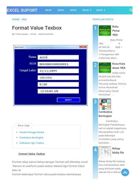 Format Value Texbox Excel Suport Pdf