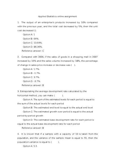 Applied Statistics Online Assignment Option A 1 Option B 64