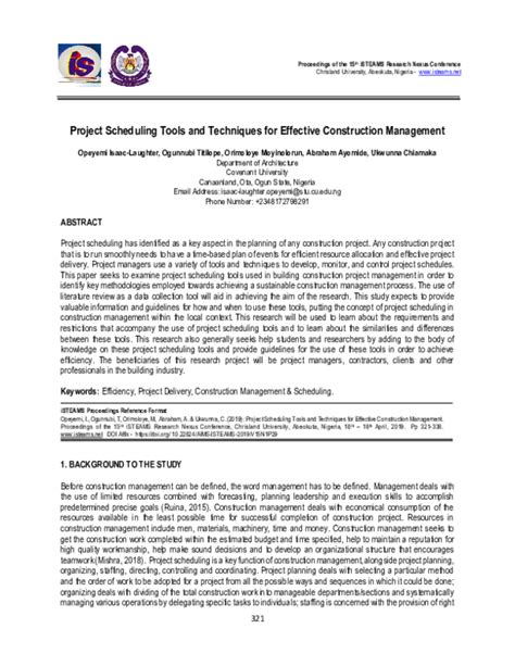 Pdf Project Scheduling Tools And Techniques For Effective Construction Management