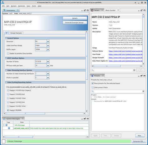 4 1 Generating The MIPI CSI 2 Intel FPGA IP