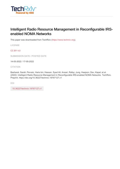 Pdf Intelligent Radio Resource Management In Reconfigurable Irs