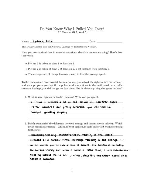 AP Calculus AB A Week Activity Velocity And Acceleration IBL Calculus Average Vs Instantaneous
