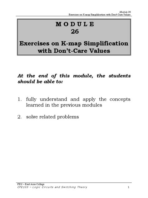 module 26 exercises on k map simplification with don t care values