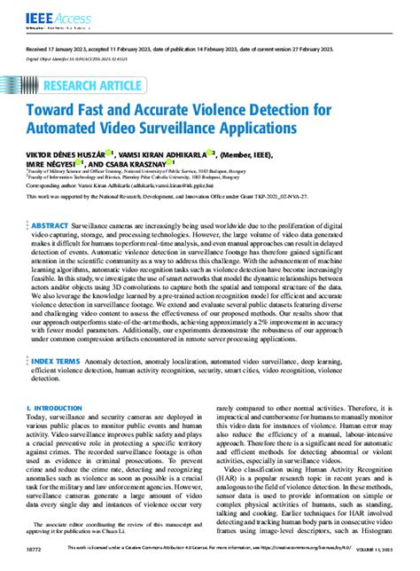 Pdf Toward Fast And Accurate Violence Detection For Automated Video Surveillance Applications