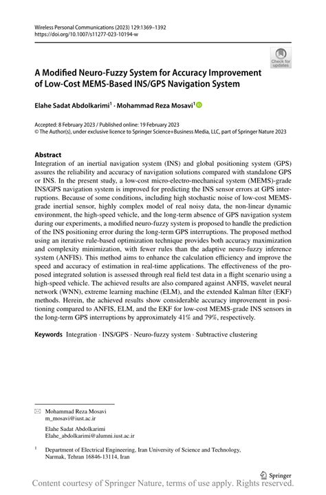 A Modified Neuro Fuzzy System For Accuracy Improvement Of Low Cost Mems