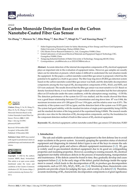 Pdf Carbon Monoxide Detection Based On The Carbon Nanotube Coated Fiber Gas Sensor