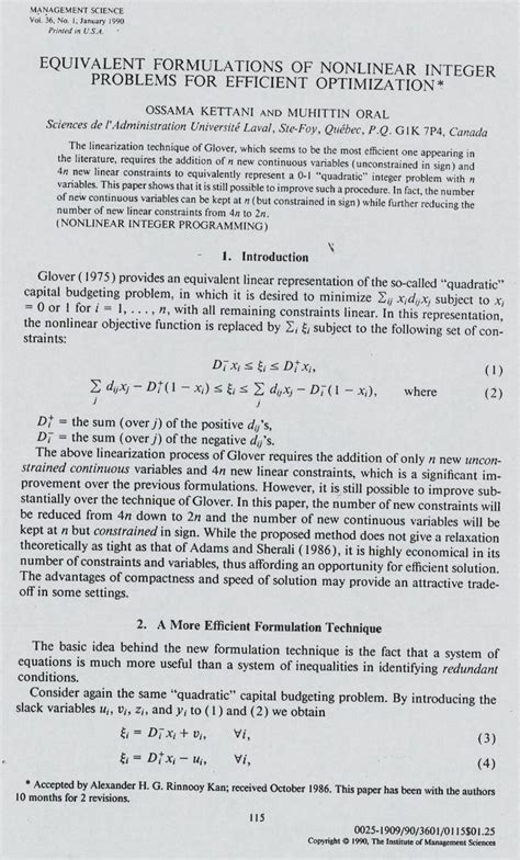 Pdf Equivalent Formulations Of Nonlinear Integer Problems For