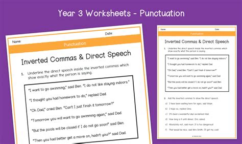 Year 3 Inverted Commas And Direct Speech Worksheets Ks2 Punctuation Primary English
