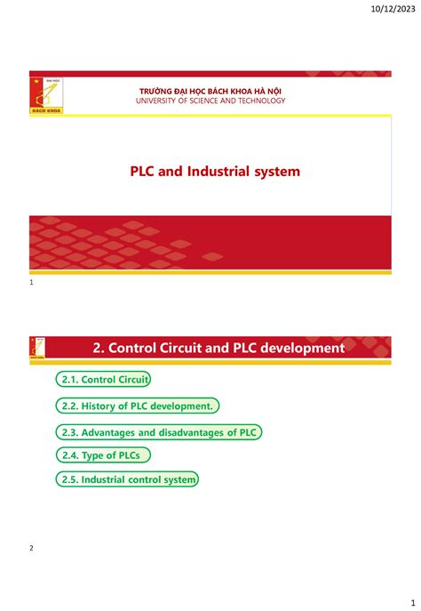 Chapter 2 Hard logic and development of PLC PLC and Industrial system TRƯỜNG ĐẠI HỌC BÁCH