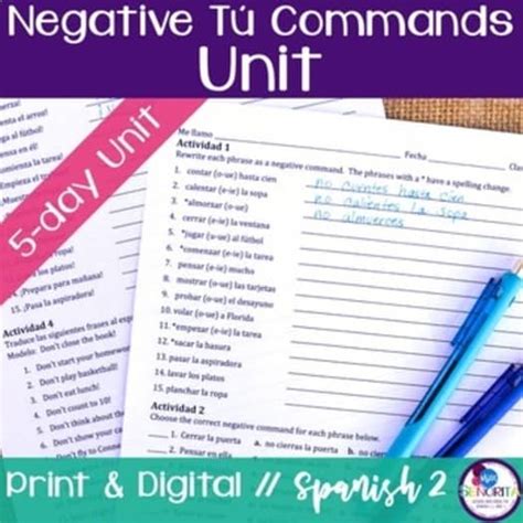Spanish Negative Tú Commands Unit Spanish Commands Lessons And Activities