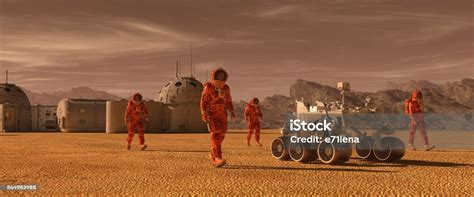 화성 식민지입니다 외계 행성에 탐험입니다 화성에 생활입니다 3d 그림입니다 화성 행성에 대한 스톡 사진 및 기타 이미지 화성 행성 풍경 외계인 Istock