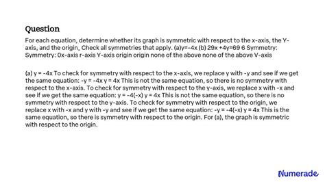 Solved For Each Equation Determine Whether Its Graph Is Symmetric
