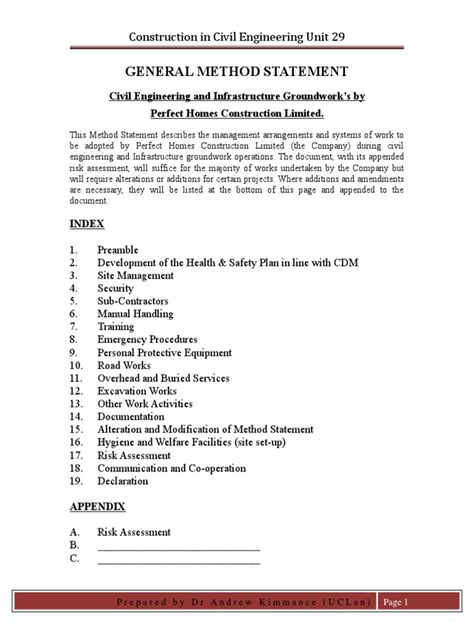 General Method Statement Construction In Civil Engineering Unit 29