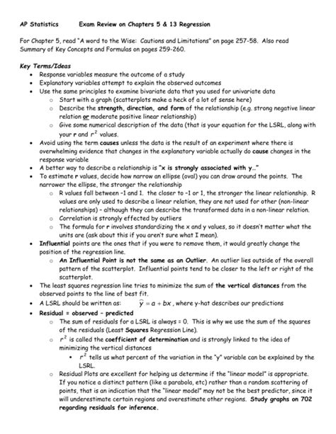 Ap Statistics Regression Exam Review Chapters 5 And 13