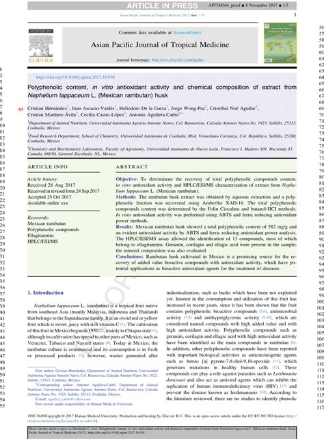 Pdf Polyphenolic Content In Vitro Antioxidant Activity And Chemical