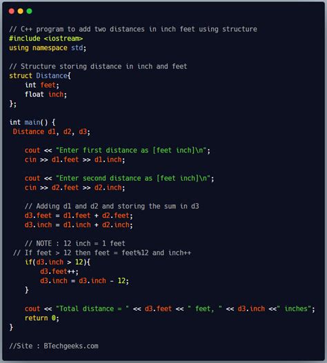C Program To Add Two Distances In Inch And Feet Using Structures