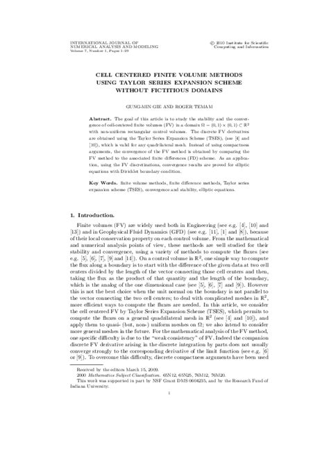 Pdf Cell Centered Finite Volume Methods Using Taylor Series Expansion