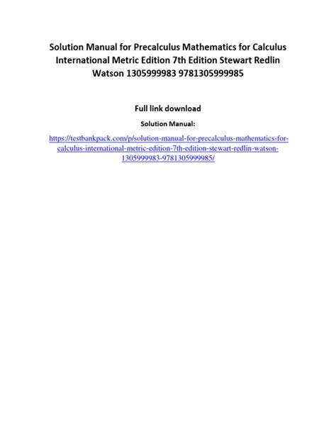Solution Manual For Precalculus Mathematics For Calculus International Metric Edition 7th