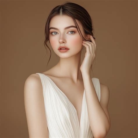 A Woman With A White Dress And A Blue Eye On Brown Background Generated