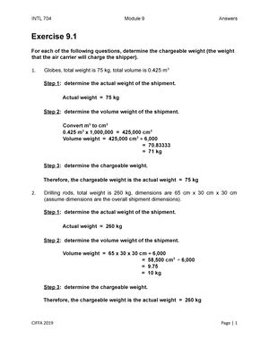 INTL Mod Exercises Answers Exercise Name Three Commodities That May Travel As Bulk