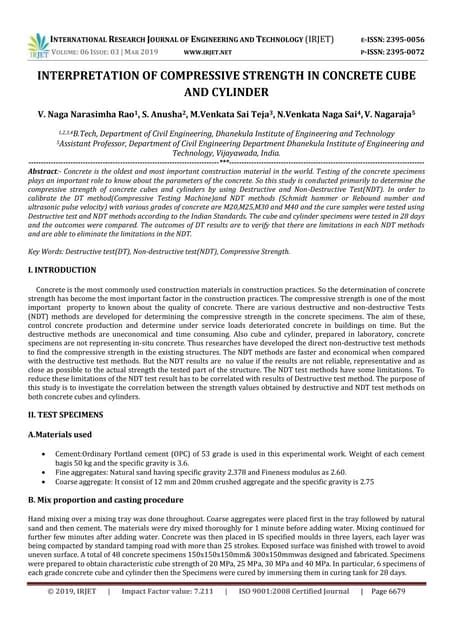 Irjet Interpretation Of Compressive Strength In Concrete Cube And Cylinder Pdf