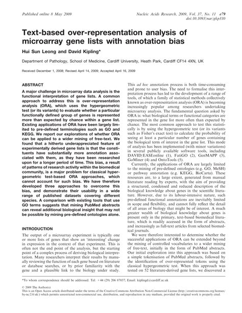 pdf text based over representation analysis of microarray gene lists