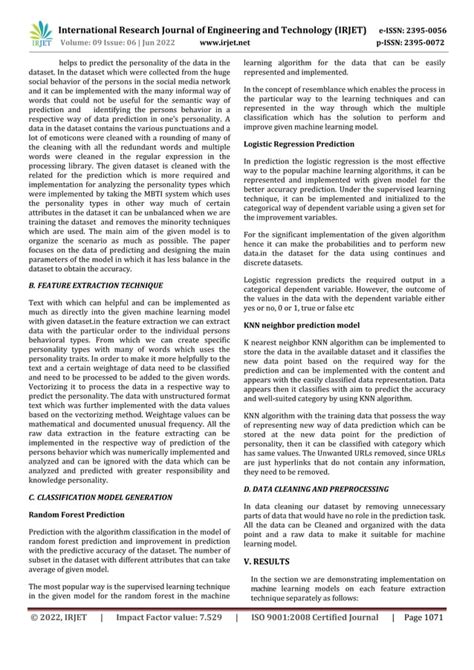 Personality Prediction With Social Media Using Machine Learning Pdf