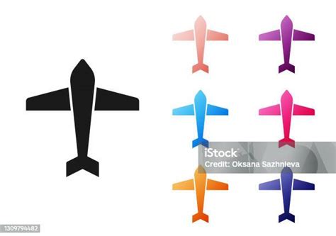 흰색 배경에 격리 된 블랙 제트 전투기 아이콘 군용기 다채로운 아이콘을 설정합니다 벡터 Airshow에 대한 스톡 벡터 아트 및