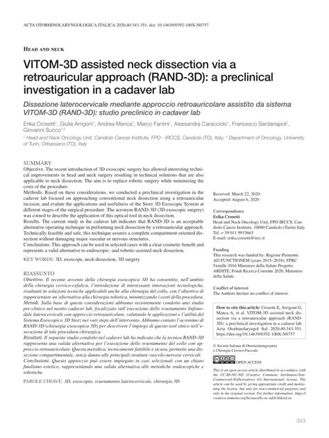 Pdf Vitom 3d Assisted Neck Dissection Via A Retroauricular Approach Rand 3d A Preclinical