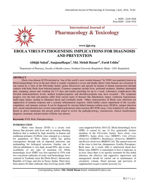 Pdf Ebola Virus Pathogenesis Implications For Diagnosis And Prevention