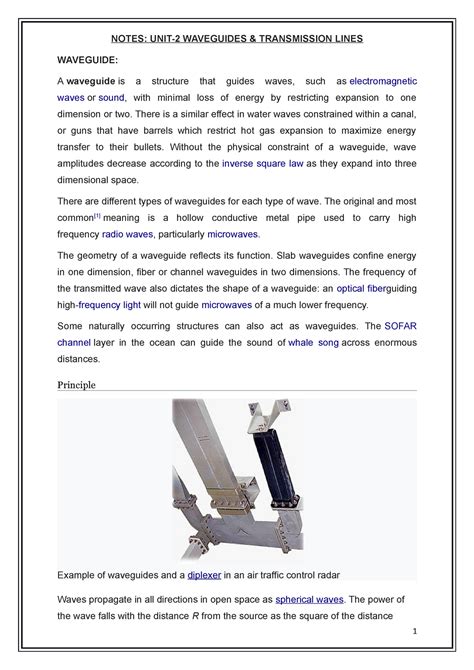 Notes Waveguides NOTES UNIT 2 WAVEGUIDES TRANSMISSION LINES WAVEGUIDE A Waveguide Is A