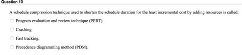Solved Question 10 A Schedule Compression Technique Used To