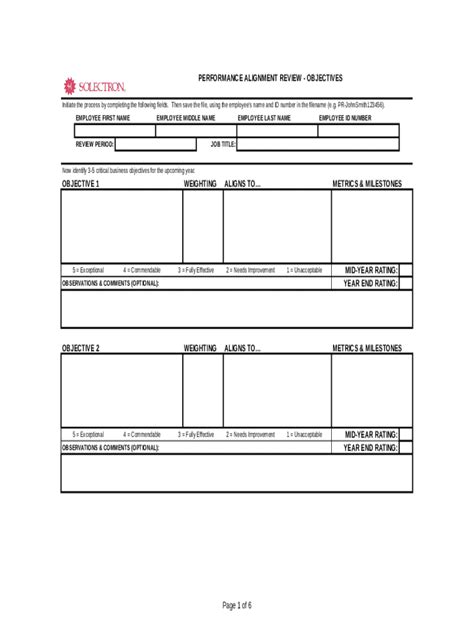 Fillable Online Performance Review Template XLS Performance Review Template Version Fax