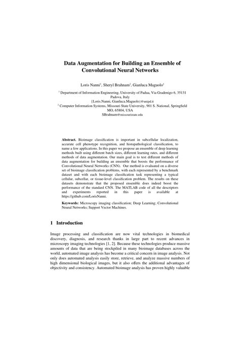 Pdf Data Augmentation For Building An Ensemble Of Convolutional Neural Networks