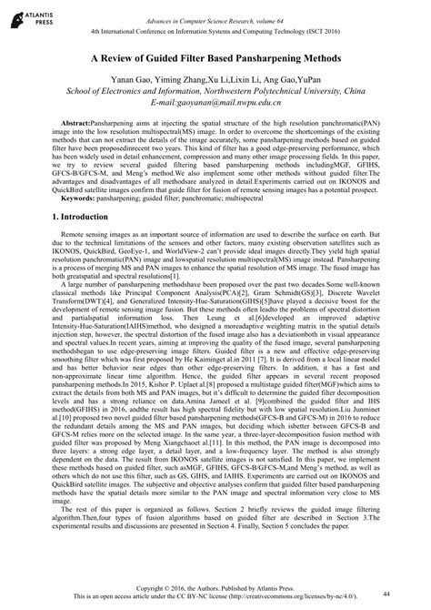 Pdf A Review Of Guided Filter Based Pansharpening Methods