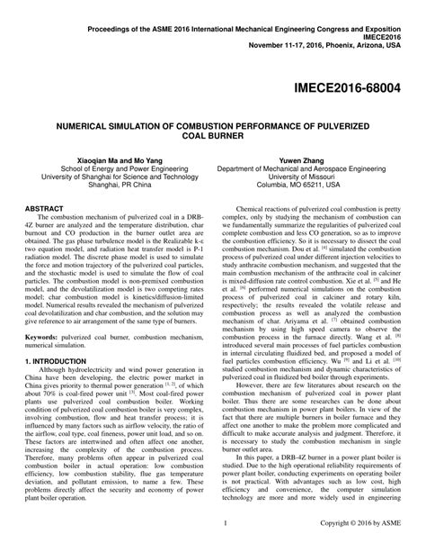 Pdf Numerical Simulation Of Combustion Performance Of Pulverized Coal Burner