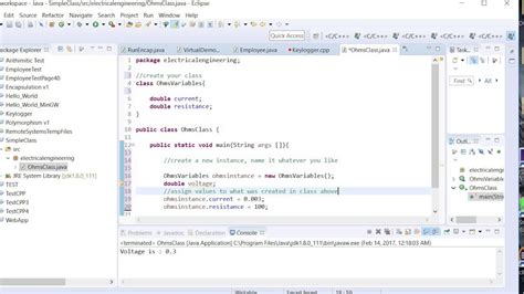 Java Simpleclass Example Using Ohms Law Youtube