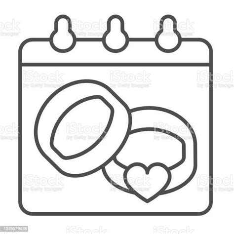 두 개의 결혼 반지와 하트 얇은 라인 아이콘 결혼 개념 흰색 배경에 결혼 벡터 기호 모바일 개념 및 웹 디자인을위한 윤곽 스타일 아이콘달력 시트 벡터 그래픽 0명에 대한