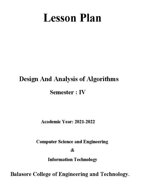 Final Lesson Plan Daa Pdf Computational Complexity Theory Time