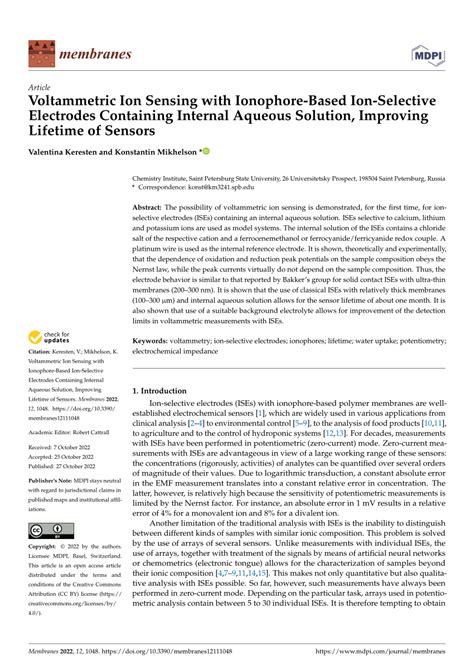 Pdf Voltammetric Ion Sensing With Ionophore Based Ion Selective