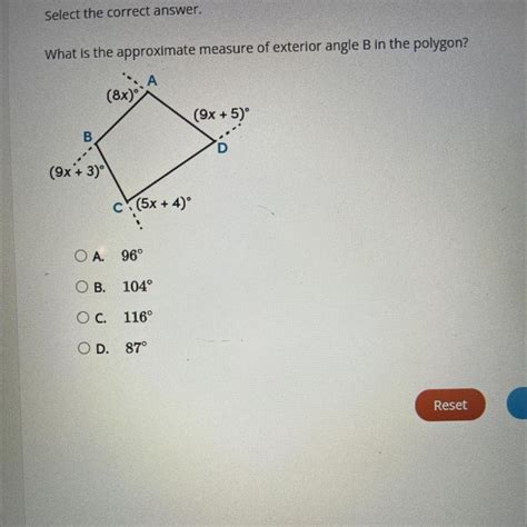Free What Is The Approximate Measure Of Exterior Angle B In The