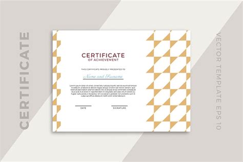 창조적 인 기하학적 패턴으로 졸업 또는 코스 완료를위한 현대 비즈니스 디플로마 템플릿 트렌디 한 디자인의 감사 수평 모형의 인증서 간단한 벡터 배경 Eps 10 감사장에
