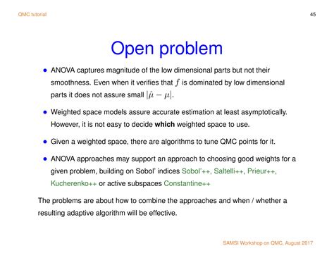 Program On Quasi Monte Carlo And High Dimensional Sampling Methods For Applied Mathematics